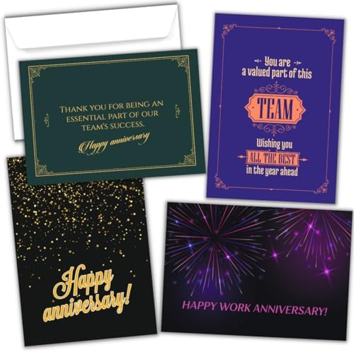 Amazon.com : 24 Happy Work Anniversary Cards Bulk with Envelopes - 24 Elegant Work Anniversary ...