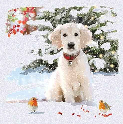 Pack of 5 Christmas Snow Dog Traditional Christmas Cards Ling Festive ...