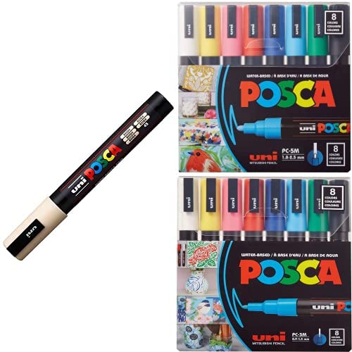 Amazon.com: posca Full Set of 8 Medium Point Pens + Full Set of 8 Fine ...