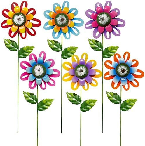 Amazon.com: Metal Flower Garden Stakes Set of 6, Outdoor Yard Art ...