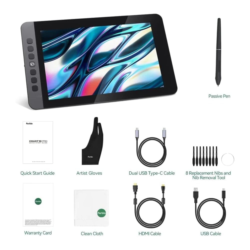 Parblo Coast 10 Pro 11.6 Inch Drawing Tablet with 8192 Levels Pressure ...
