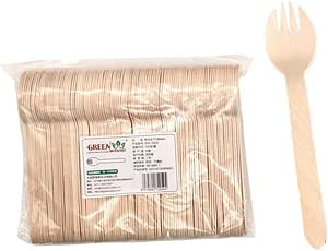 Amazon.com: Disposable Wooden Fork, 100Pcs Fork Spoon 2-in-1 Cutlery ...