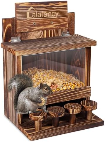 Carbonized Wooden Squirrel Feeder Box, Large Squirrel Feeders for ...