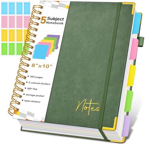 Amazon.com : 5 Subject Blank Notebook with Removable Dividers Tabs, 300 ...