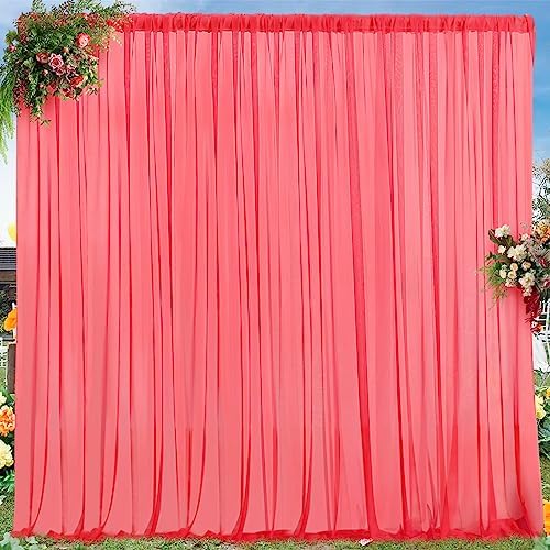 Amazon.com: Red Chiffon Sheer Backdrop Curtain for Wedding, Parties ...