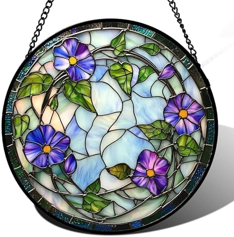 Amazon.com: DASTOLL Stained Glass Window Hanging, Purple Morning Glory ...