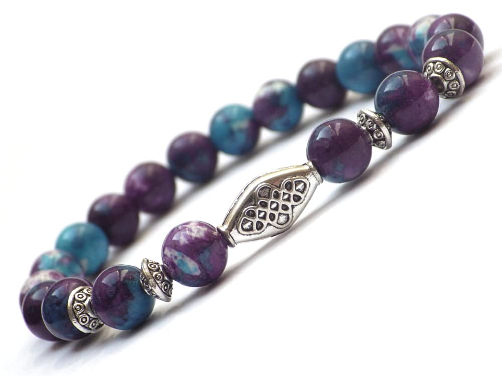 Women's Zen Ethnic Bracelet with Purple and Blue Reconstituted Jade ...