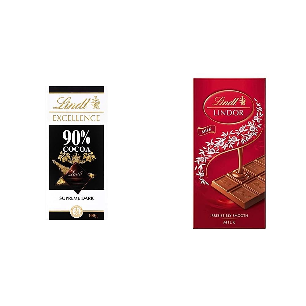 Lindt Excellence Dark 90 Percentage Cocoa Dark Chocolate bar, 100 g ...