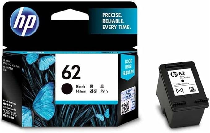 HP 62 Genuine Original Black Ink Printer Cartridge works with HP ...