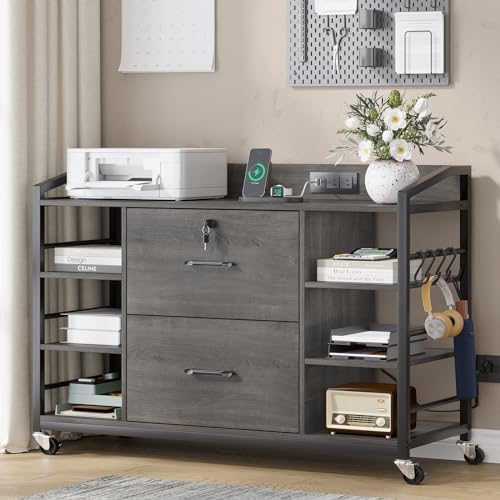 Amazon.com: ELECWISH Lateral File Cabinet with 2 Drawer, 44" Rolling ...