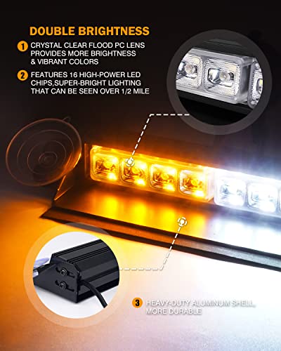 Snapklik.com : White&Amber LED Strobe Flashing Dual Lightbar Aluminum ...