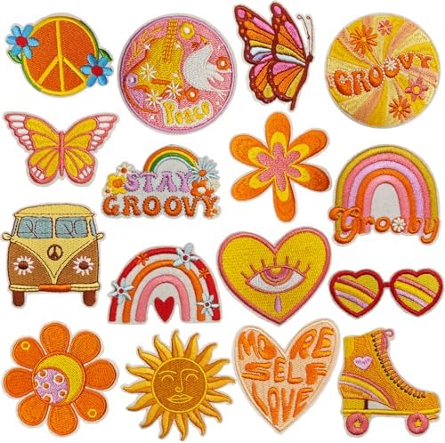 Amazon.com: 16Pcs Groovy Retro Hippie Iron on Patches Sew on ...