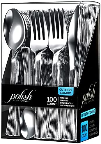 Amazon.com: Plastic Silverware Set- Silver Flatware Set- Heavy Duty ...