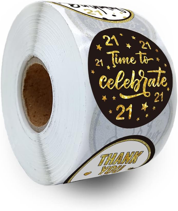 Amazon.com: REWIDPARTY 21st Birthday Stickers Rolls Birthday Thank You ...