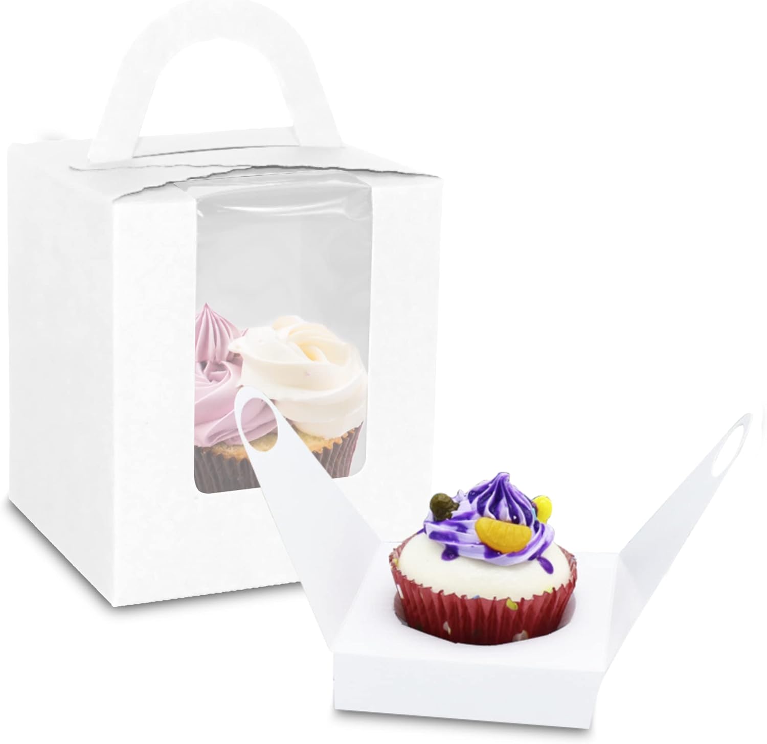 50PCS Individual Cupcake Boxes with Handle, Single Cupcake Box with ...