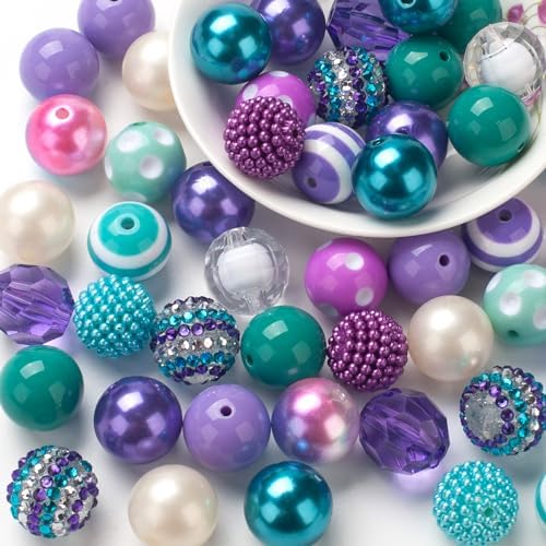 Amazon.com: 50pcs 20mm Bubblegum Beads DIY Pen Beads, Colorful Chunk ...