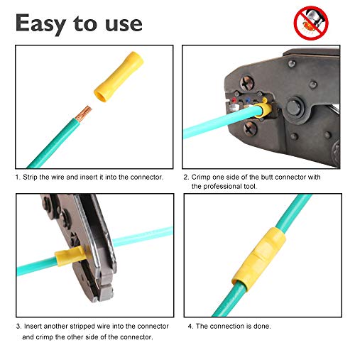 Snapklik.com : AIRIC Yellow Butt Connectors Crimp 100pcs 12-10AWG Butt ...