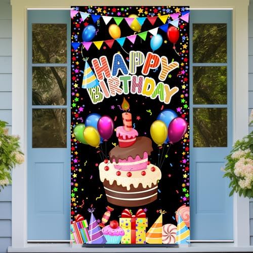 Amazon.com: Colorful Happy Birthday Door Banner Kid Boys Girls Birthday ...