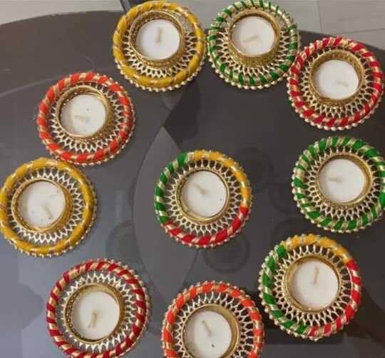 Buy Sellplus Beautiful Gota Chudi with Jali Plate Tea Light Holder ...