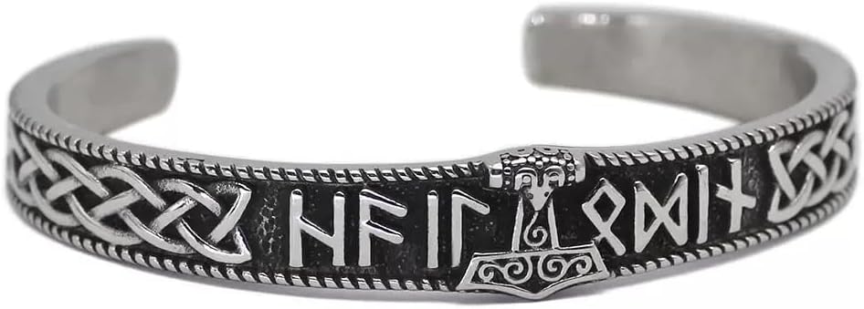 Amazon.com: TURTLEDOVE Viking Thor Hammer Bangle, Stainless Steel Rune ...
