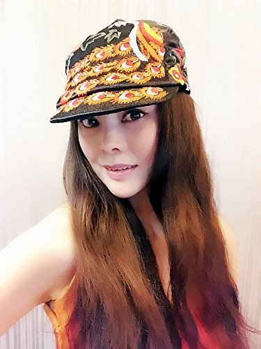 Amazon.com: Orange Embroidery Pattern Peaked Cap, Casquette, Flat Cap ...
