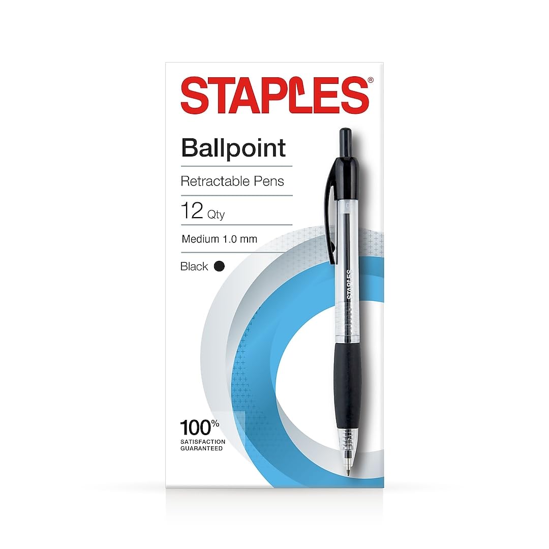 Amazon.com : STAPLES Retractable Ballpoint Pen, Medium Point, 1.0mm ...