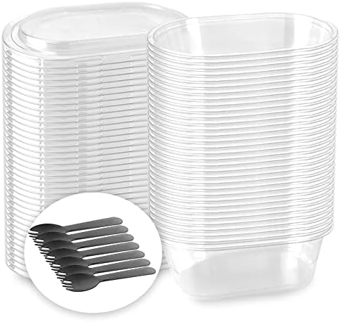 50 Pack 16oz Plastic Disposable Square Cake Boxes To Go Food Containers ...