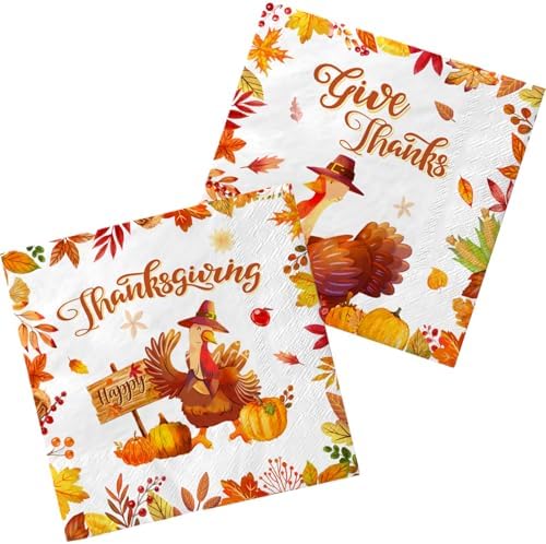 Amazon.com: Happy Thanksgiving Napkins 40Pcs Turkey Thanksgiving ...
