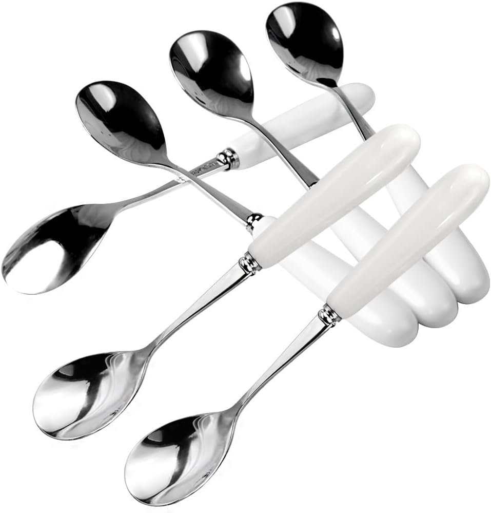 Amazon.com: MEIYAHOME White Ceramic Handle Quality Dessert Coffee Spoon ...