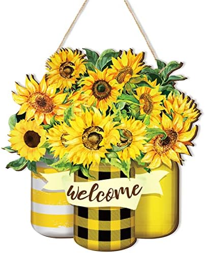 Amazon.com: Sunflower Door Sign Summer Welcome Wreaths For Front Door ...