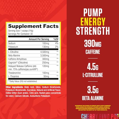 RYSE Loaded Pre Workout Powder - Ring Pop Cherry - Daily Pre-Workout ...
