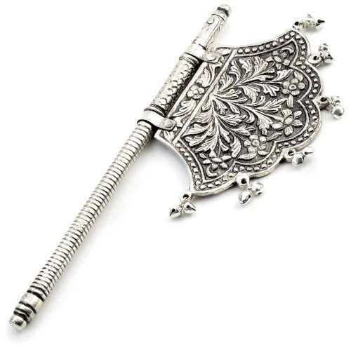 Buy Aapno Rajasthan White Metal Hand Crafted Miniature Hand held Fan ...