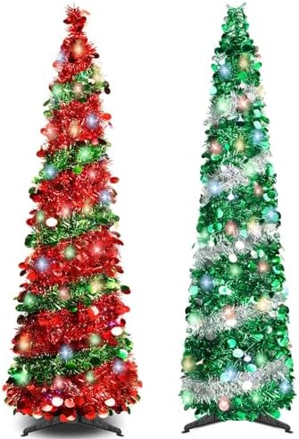 Amazon.com: 2 Pack 5FT Collapsible Tinsel Christmas Tree with 90 LED ...