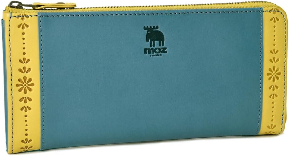 Amazon | [moz] [モズ] 86066 本革 財布 長財布 L字ファスナー開閉 ササマチ 片マチ 配色 バイカラー エルク ヘラジカ レディーズ ブルー | moz | 財布