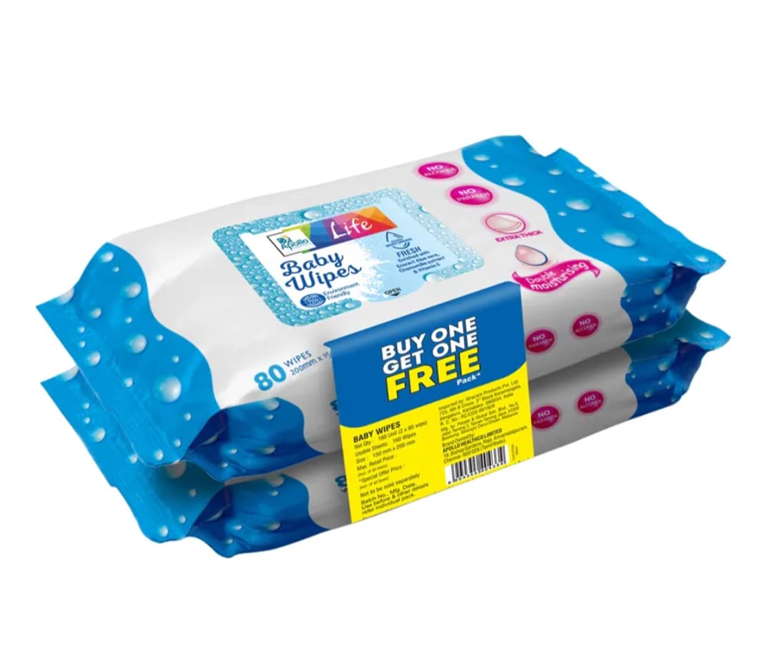 Amazon.in: Buy Apollo Life Fresh Baby Wipes, 160 Count (2 x 80 Wipes ...