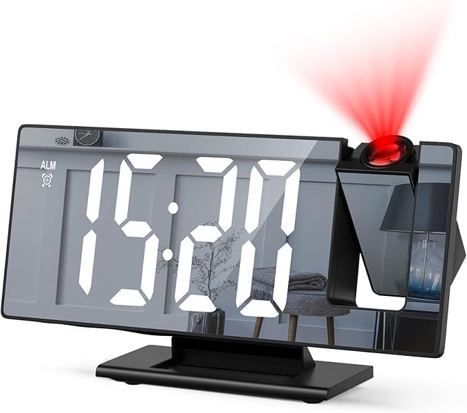 Clock Digital Alarm with Projector, LED Mirror Clock with Large Display ...