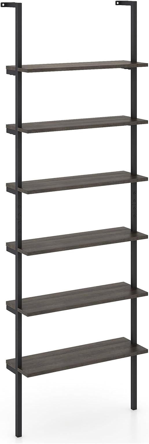 COSTWAY 4-Tier Ladder Shelf, Industrial Wall Bookcase Shelving Unit ...