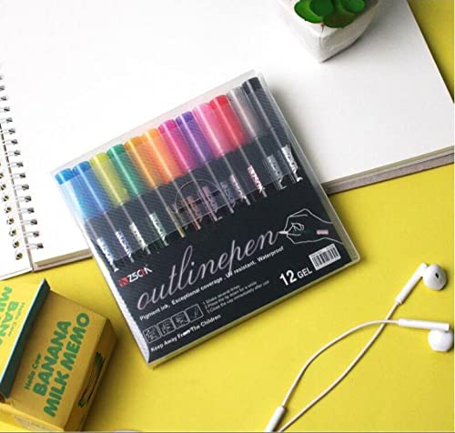Double Line Outline Pen, Self-Outline Metallic Markers, 12 Colors ...