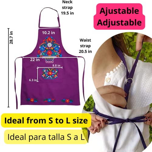 Mexican embroidered apron women, Colorful Flower purple apron, 100% ...