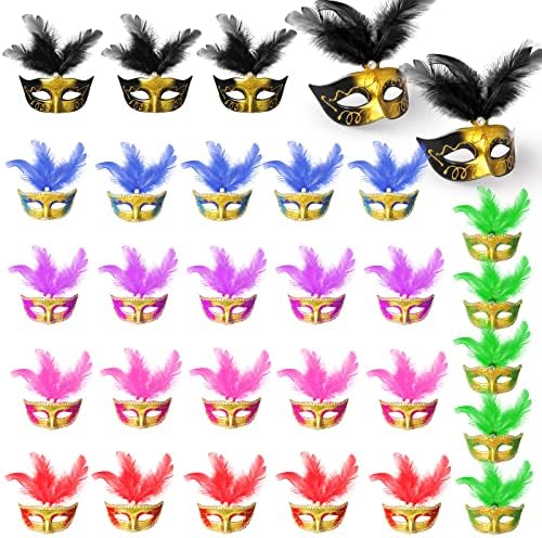 Amazon.com: 30 Pieces Mini Masquerade Mask, Mini Masks with Feather ...