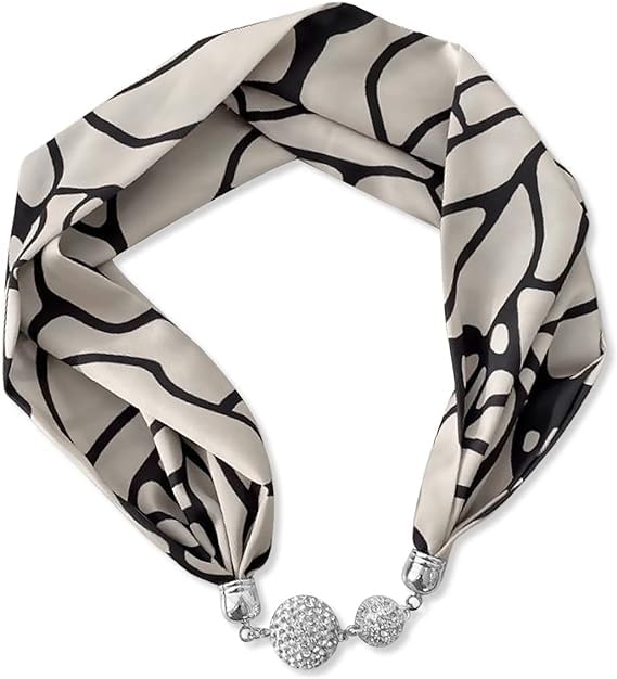 Buy Krystle Women Silk Scarf Necklace Magnetic Buckle with Rhinestone ...