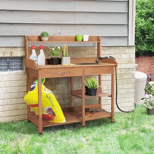 Snapklik.com : Potting Bench Outdoor Garden Work Bench Station Planting ...