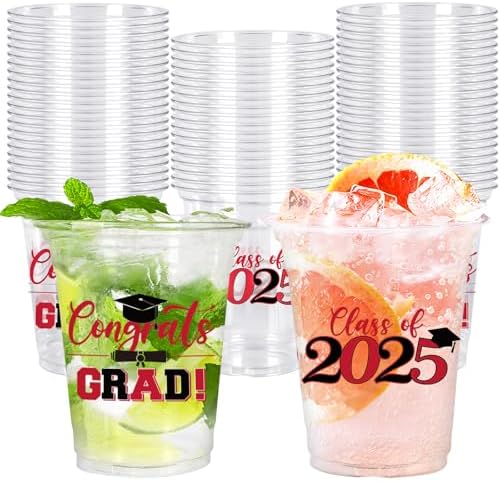 Amazon.com: 72 Pieces Graduation Cups 2025 9 oz Gold Plastic Cups Clear ...