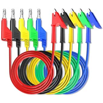 Cleqee 5PCS Stackable 4mm Banana Plug to Crocodile Clip Test Leads 3 ...