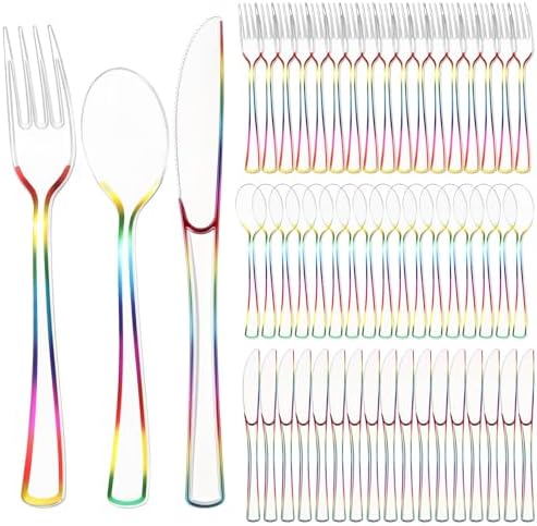 Amazon.com: Minatee 150 Pcs Rainbow Plastic Silverware, Clear ...