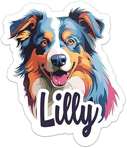 Amazon.com - Australian Shepherd Dog Lilly Name Sticker - Waterproof ...