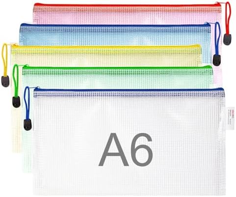 MUNSKT 5PCS Plastic Wallets A6 Folder File Bags, Extra Thick Mesh Zip ...