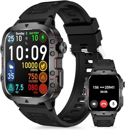 Amazon.com: 1.96 Inch Men's Smart Watch with Bluetooth 5.2 Call/Dialing ...