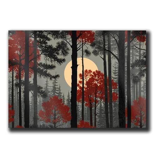 Amazon.com: Poster Print Evergreen Trees Screenprint Red Sun and ...