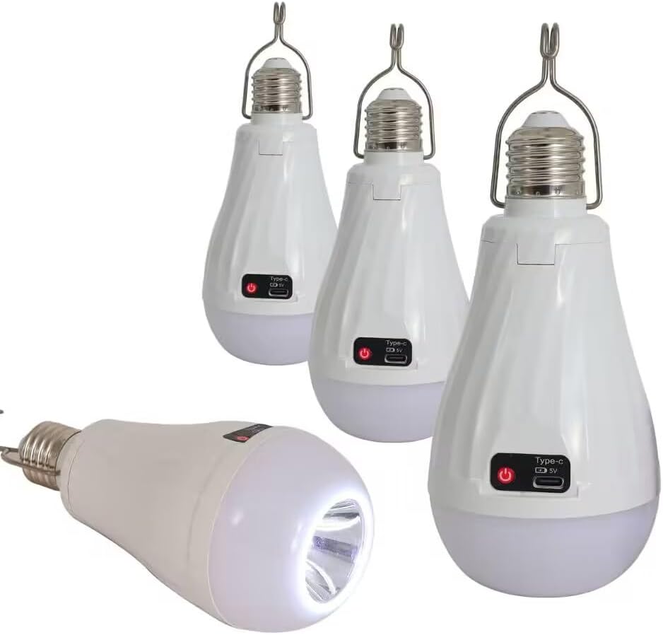 4Pack Led Rechargeable Bulbs + Flashlight,AC&USB Tybe C Two Charging ...